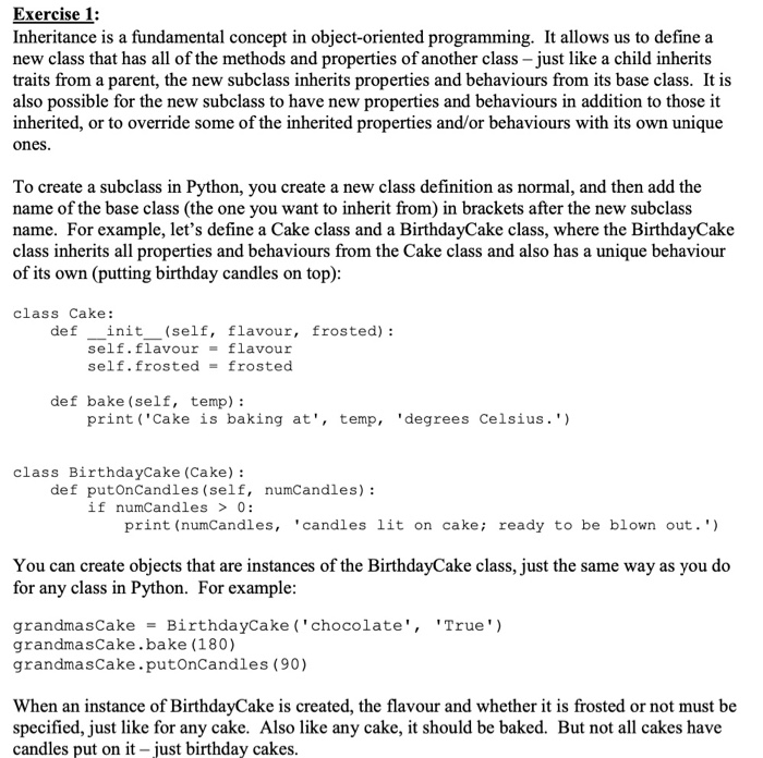 Exercise 1: Inheritance is a fundamental concept in | Chegg.com