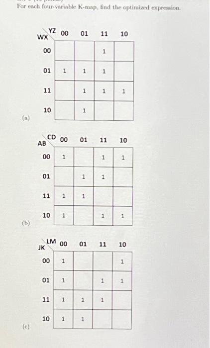 Solved For each four-variable K-map, find the optimized | Chegg.com