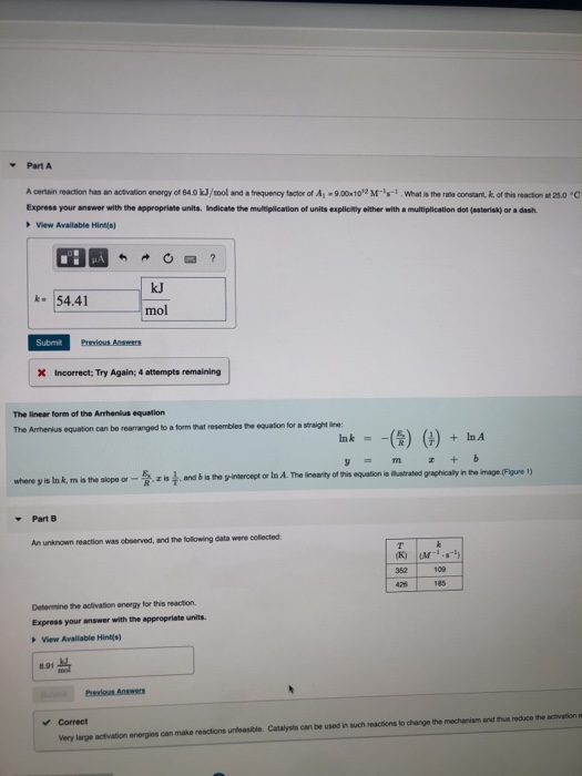 Solved + The Arrhenius Equation: Graphical Method Part A | Chegg.com