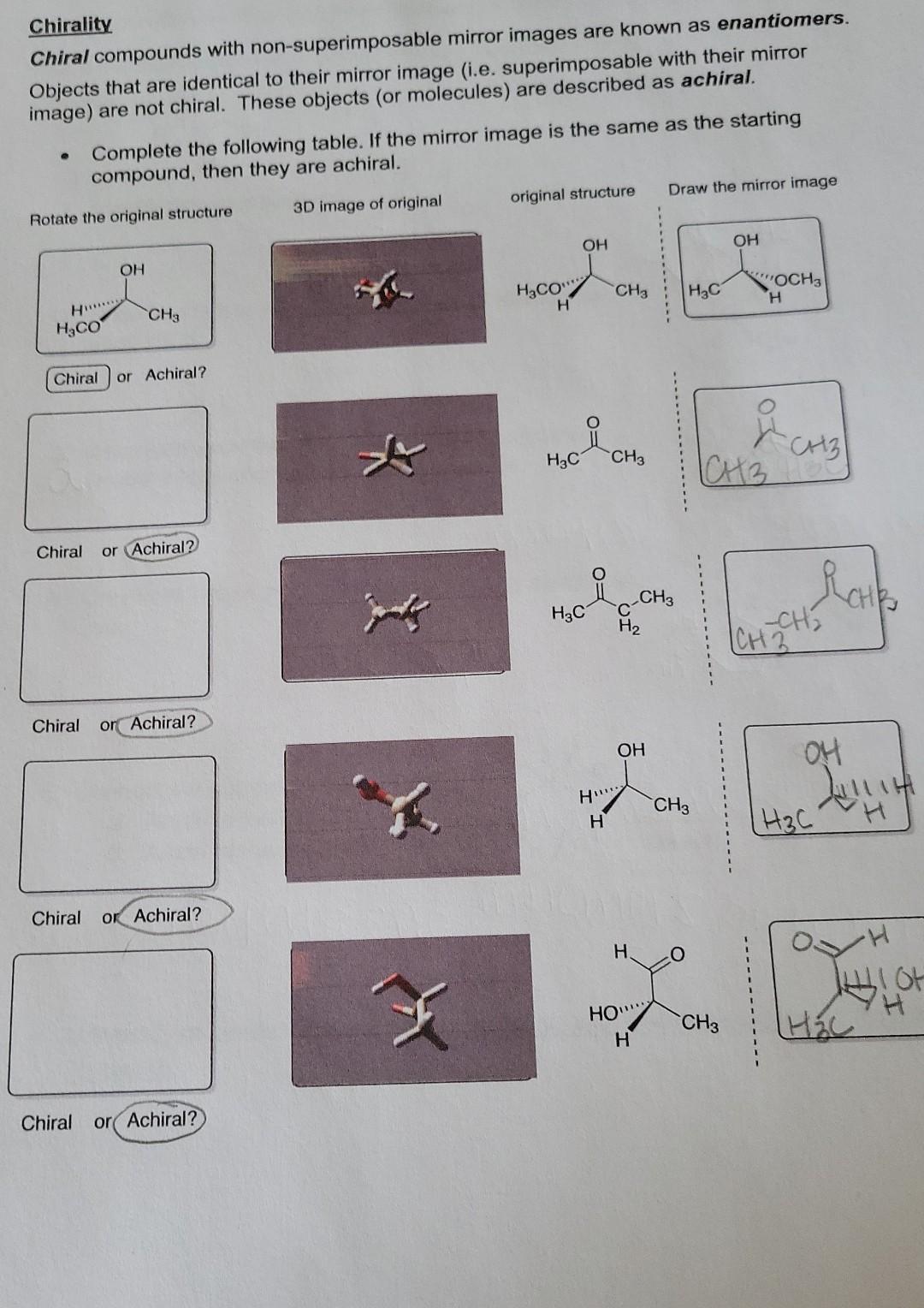 Solved Chirality Chiral compounds with non-superimposable | Chegg.com