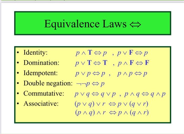 Solved how to apply logic equivalence laws? in other words | Chegg.com