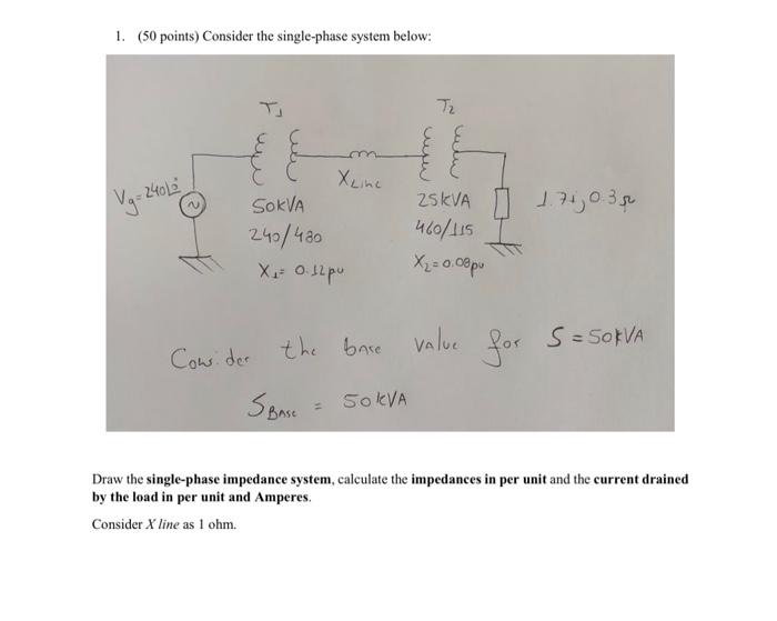 Solved 1. (50 points) Consider the single-phase system | Chegg.com