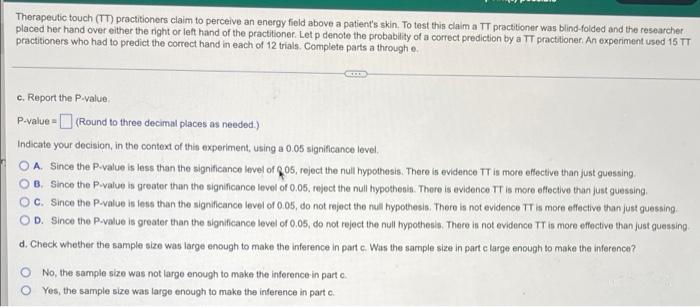Solved ar Therapeutic touch (TT) practitioners claim to | Chegg.com