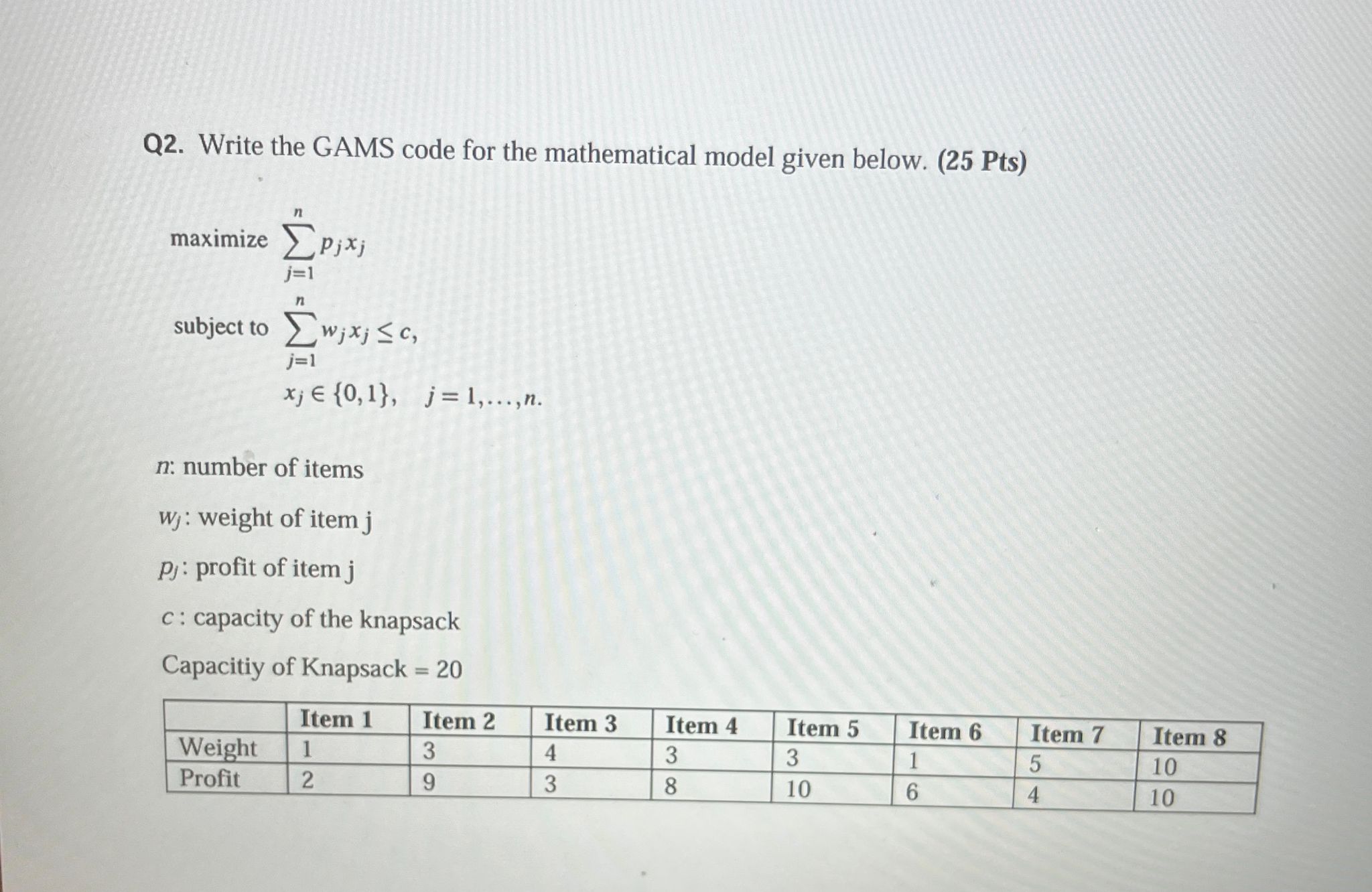 Solved Q2. ﻿Write the GAMS code for the mathematical model | Chegg.com