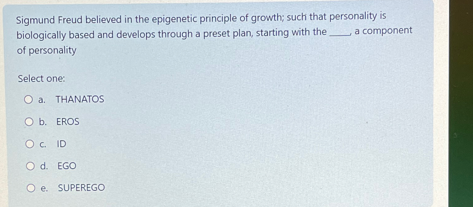 Solved Sigmund Freud believed in the epigenetic principle of | Chegg.com
