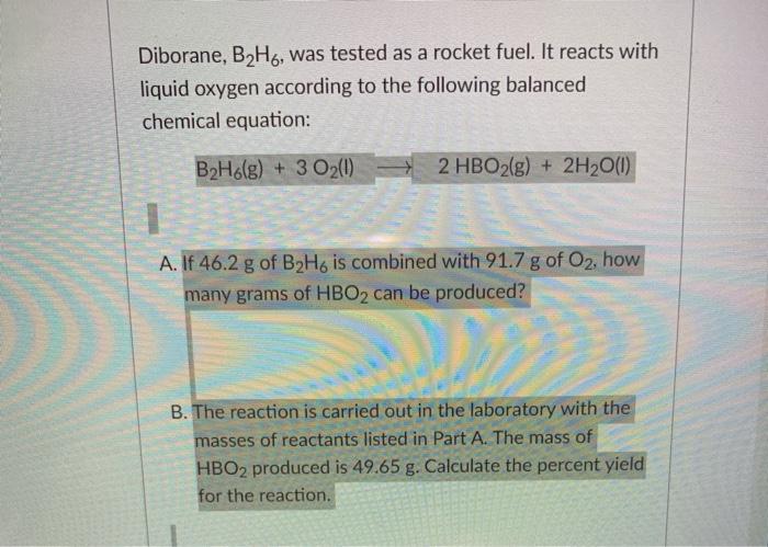 Solved Diborane, B2H6, was tested as a rocket fuel. It | Chegg.com