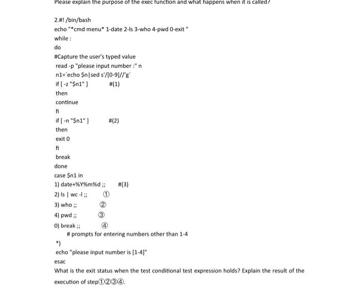 Solved Please explain the purpose of the exec function and | Chegg.com