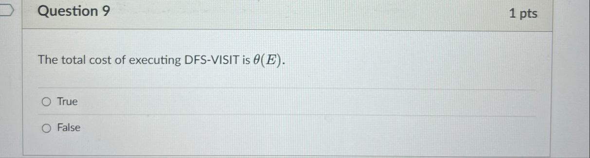 Solved Question 91 ﻿ptsThe total cost of executing DFS-VISIT | Chegg.com