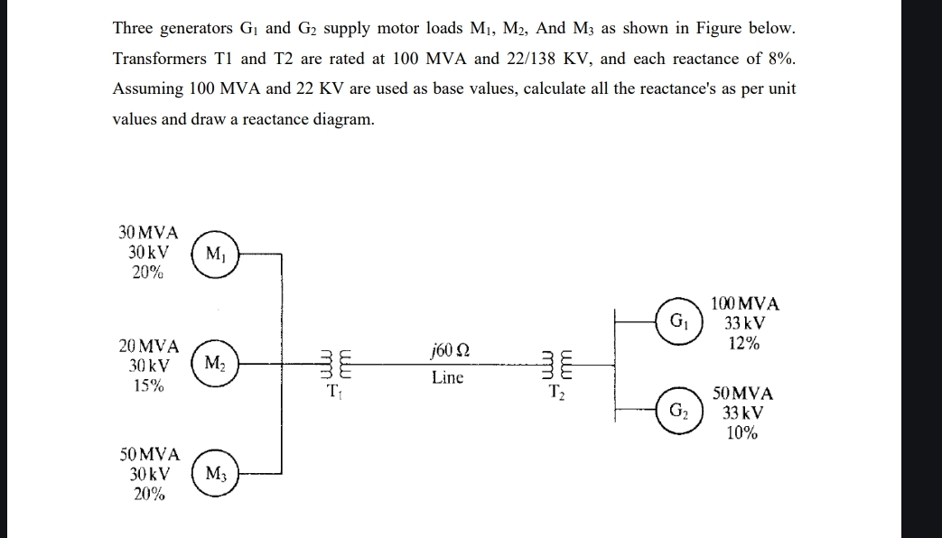 Solved Three generators G1 ﻿and G2 ﻿supply motor loads | Chegg.com