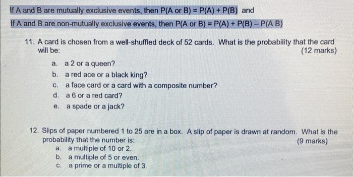 Solved and B are mutually exclusive events, then P(A or | Chegg.com