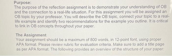 Solved Purpose: The purpose of the reflection assignment is | Chegg.com