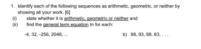 Solved 1. Identify each of the following sequences as | Chegg.com