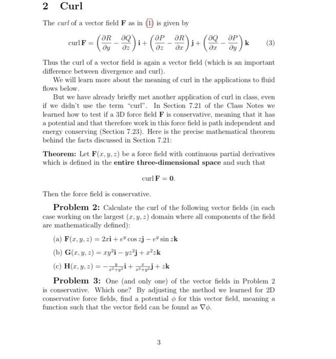 Solved 2 Curl The curl of a vector field F as in (1) is | Chegg.com