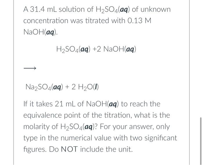 Solved Given a balanced chemical equation between H2SO4(aq) | Chegg.com