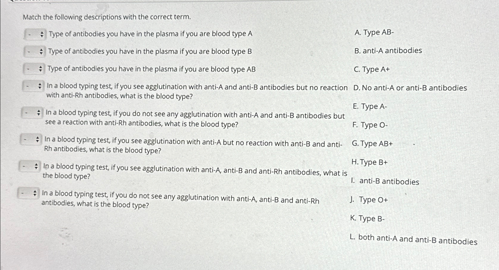 Solved Match the following descriptions with the correct | Chegg.com