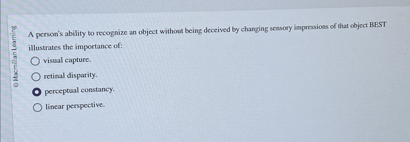 Solved A person's ability to recognize an object without | Chegg.com