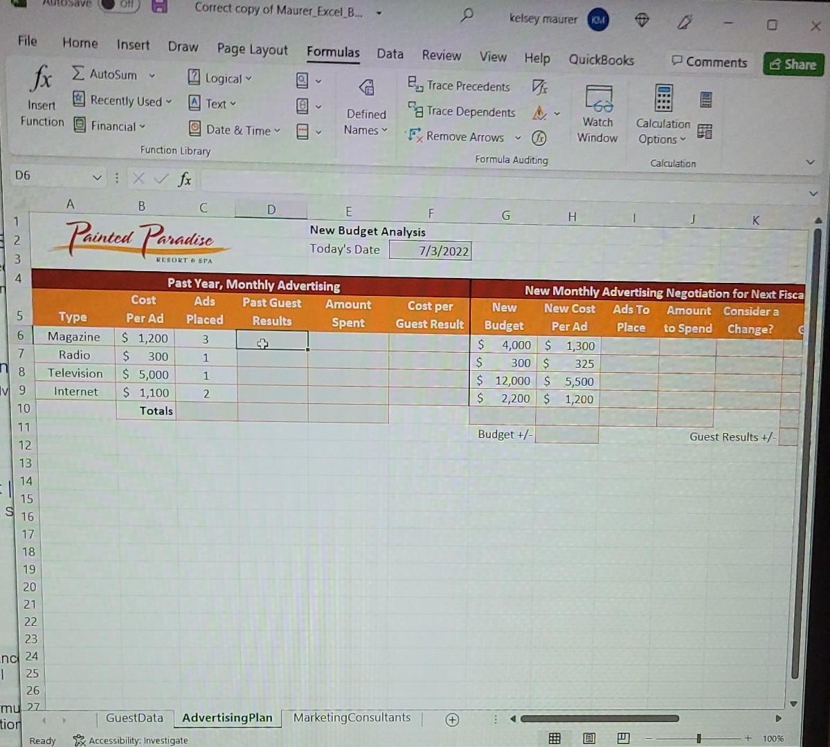 Solved On the Advertising Plan worksheet, in cell D6, enter | Chegg.com