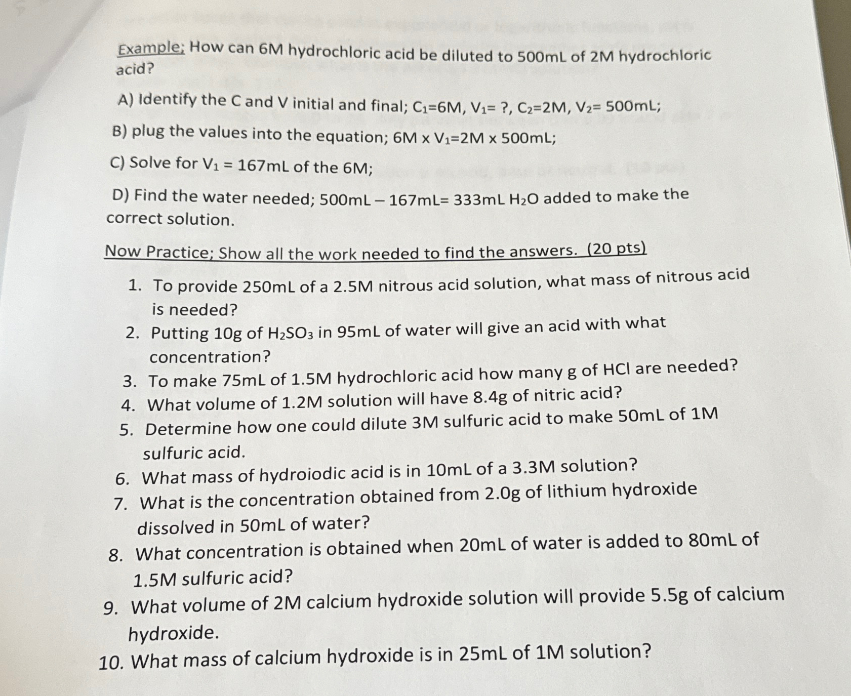 Solved Example; How can 6M ﻿hydrochloric acid be diluted to | Chegg.com
