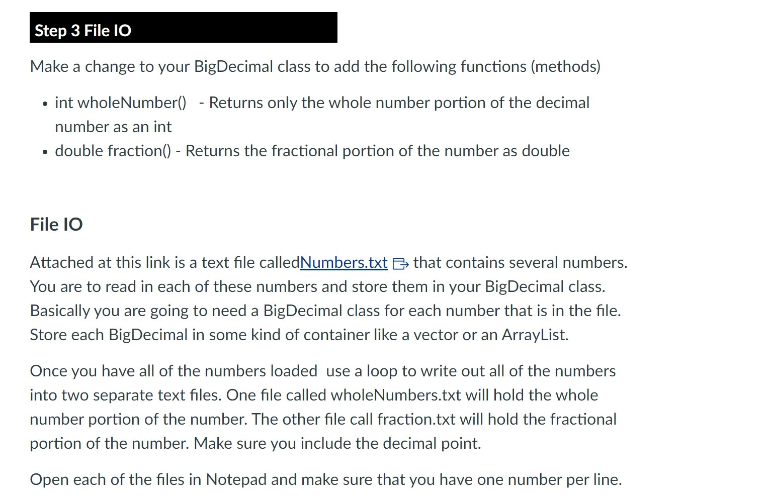 Solved Step 3 ﻿File IO please do main.cpp Big decimal.cpp | Chegg.com