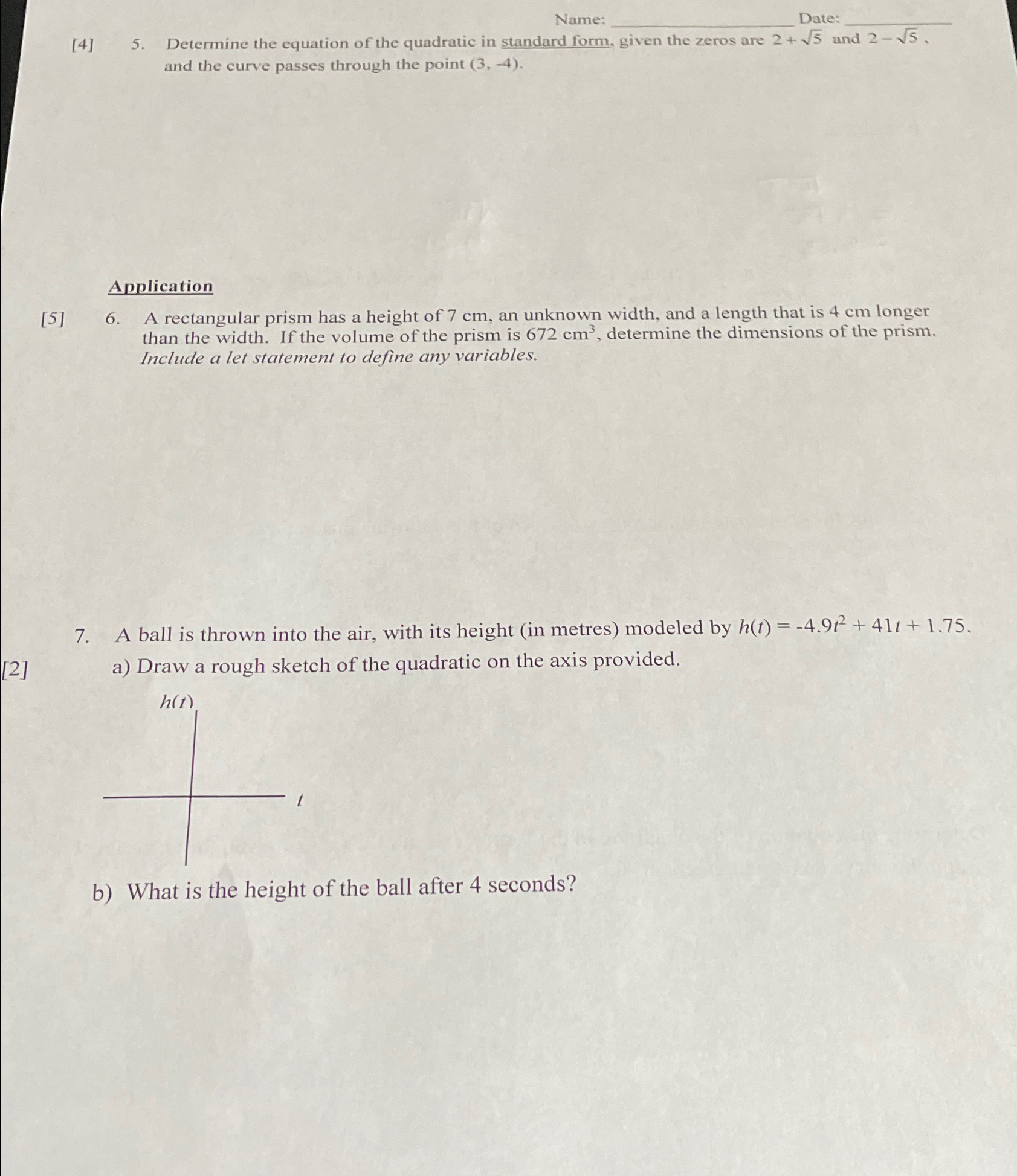 Solved Name:Date:[4] 5. ﻿Determine the equation of the | Chegg.com
