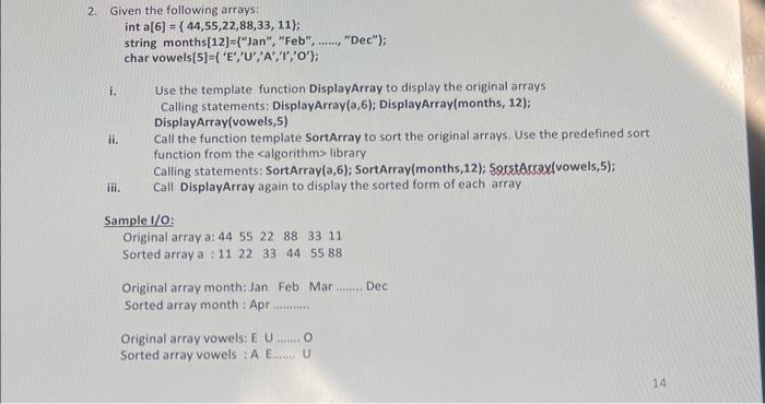 Solved 2. Given the following arrays: int a[6] | Chegg.com