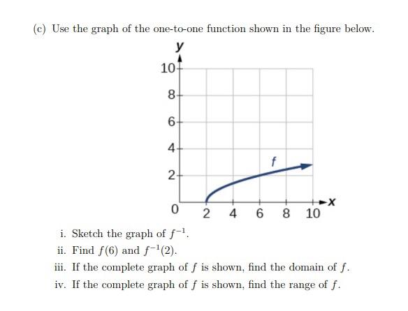 Solved (c) Use the graph of the one-to-one function shown in | Chegg.com