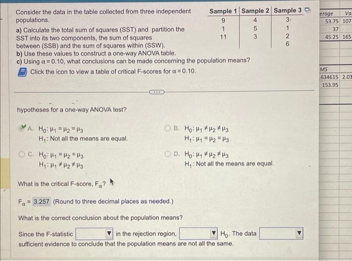 Solved Consider the data in the table collected from three | Chegg.com