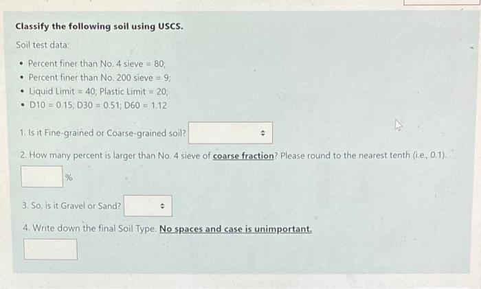 Solved Classify the following soil using USCS. Soil test | Chegg.com