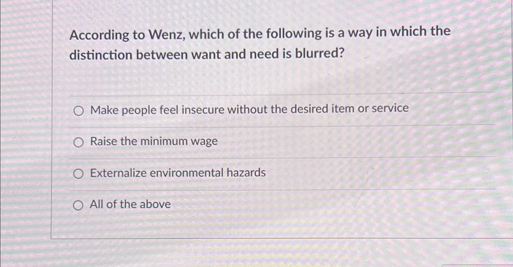 Solved According to Wenz, which of the following is a way in | Chegg.com