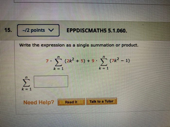 Solved 15. -/2 points V EPPDISCMATH5 5.1.060. Write the | Chegg.com