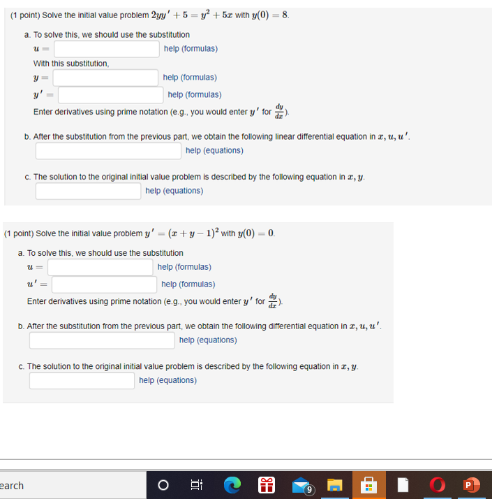 Solved u (1 point) Solve the initial value problem 2yy' +5 = | Chegg.com