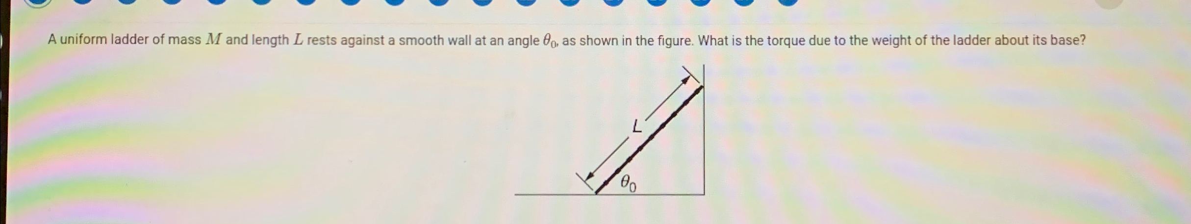 Solved A uniform ladder of mass M ﻿and length L ﻿rests | Chegg.com