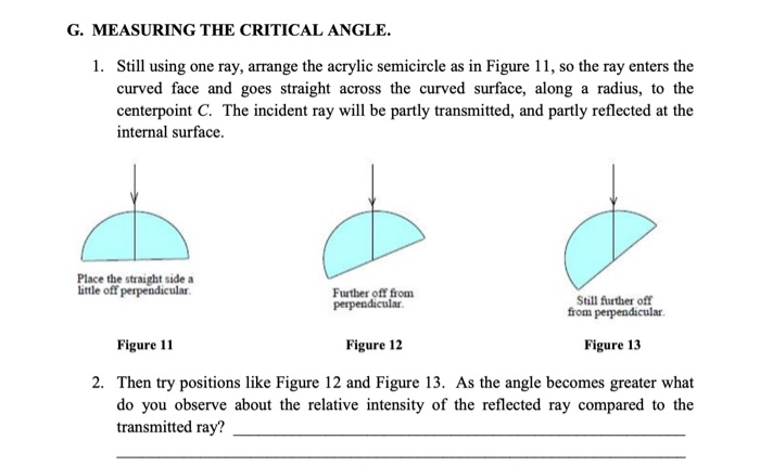 Solved G. MEASURING THE CRITICAL ANGLE. 1. Still using one | Chegg.com