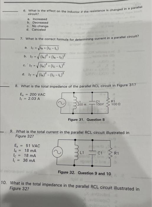 Solved 1. In any RCL parallel circuit, ln is EX,IC is EN and | Chegg.com