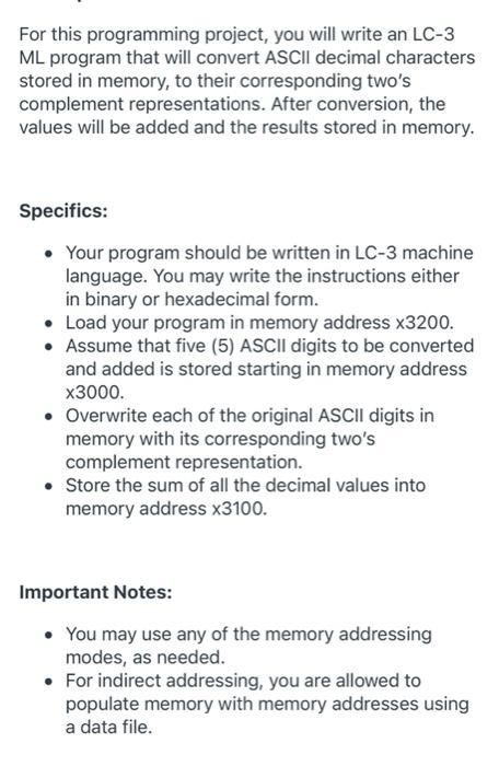 Solved For this programming project, you will write an LC-3 | Chegg.com
