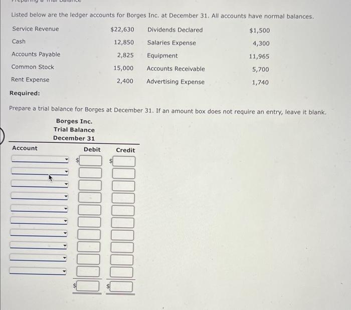 Solved Listed below are the ledger accounts for Borges Inc. | Chegg.com