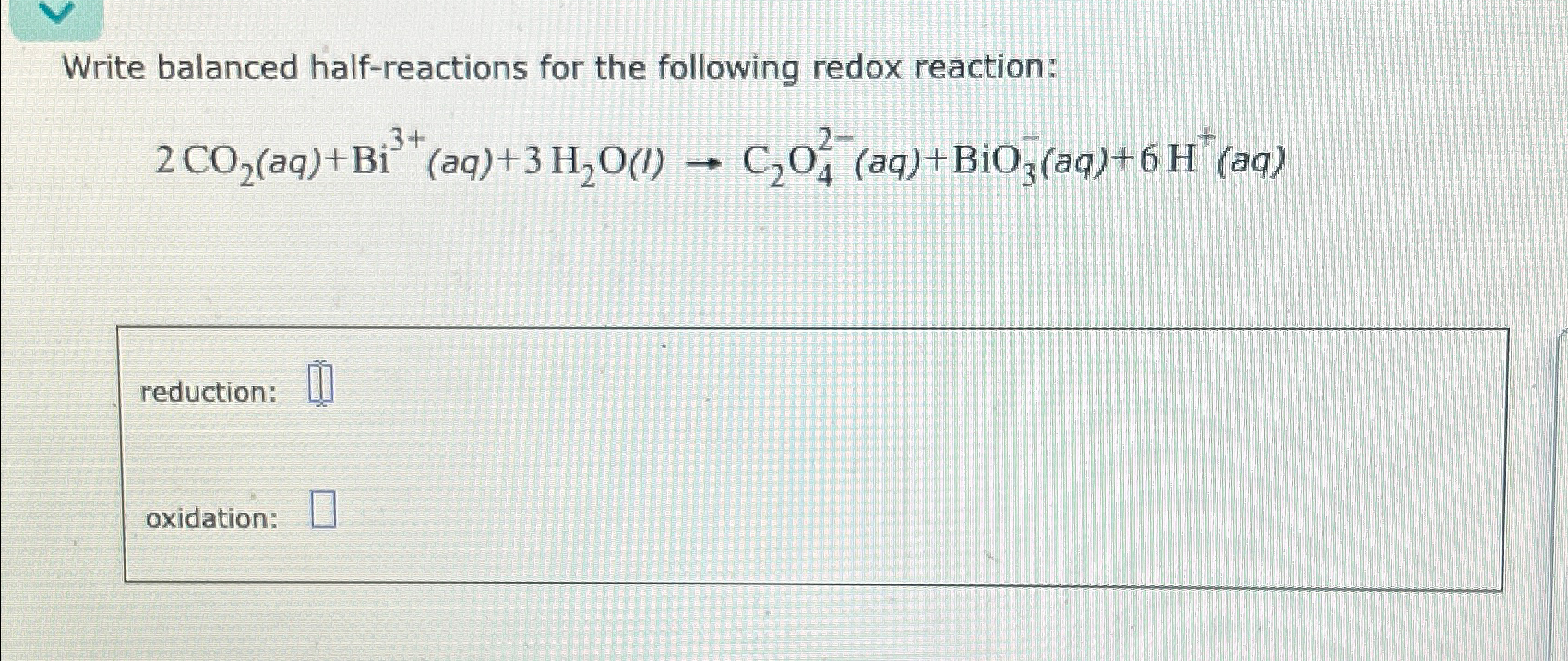 Solved Write balanced half-reactions for the following redox | Chegg.com