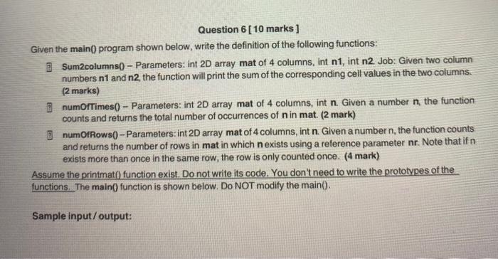 Solved Question 6 10 Marks Given The Main 0 Program Shown 6062