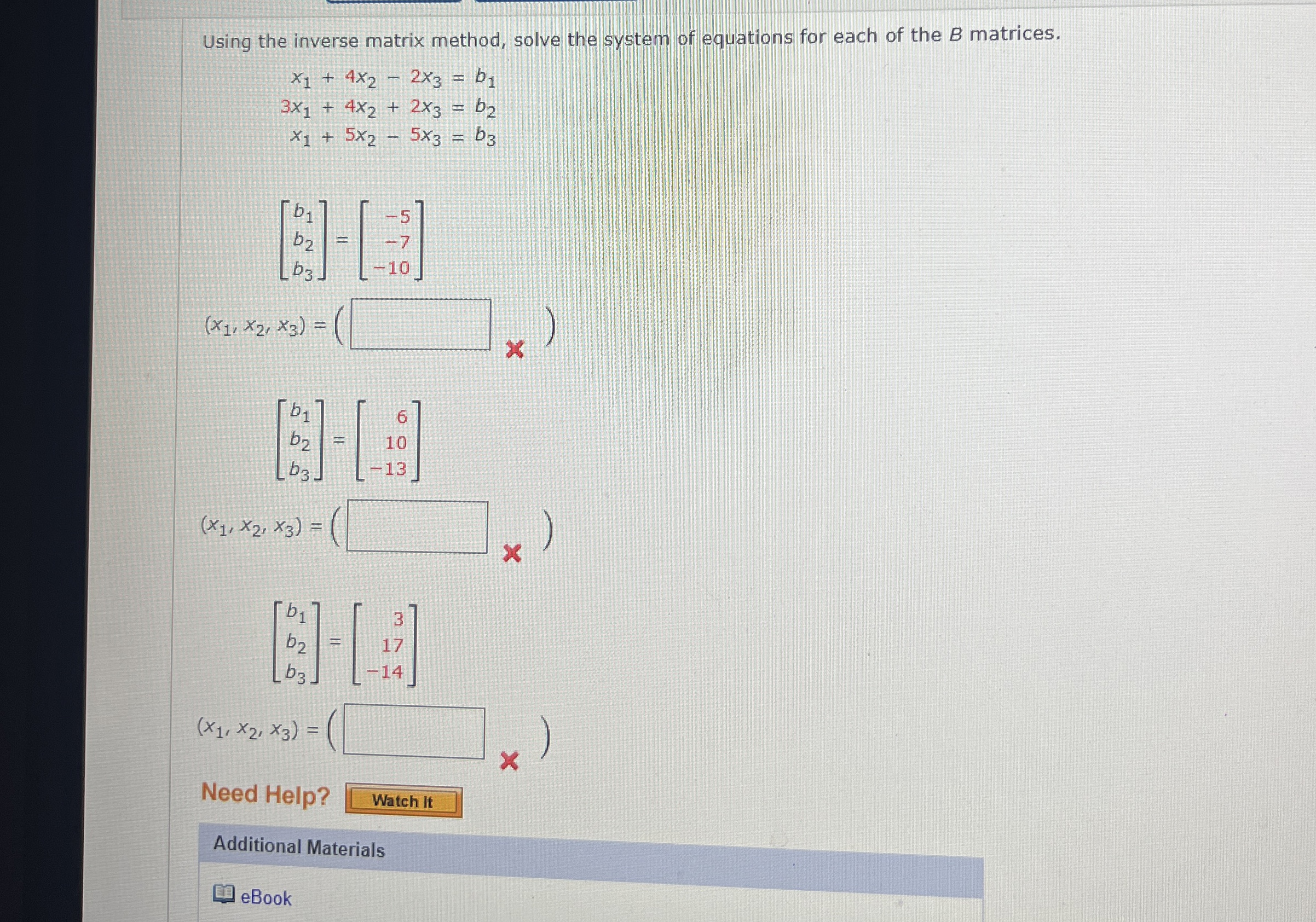Solved Using the inverse matrix method, solve the system of | Chegg.com