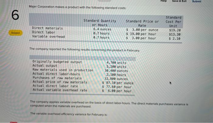 Solved Chapter 10 Quiz 0 Swed Help Save & Exit Submit Majer | Chegg.com