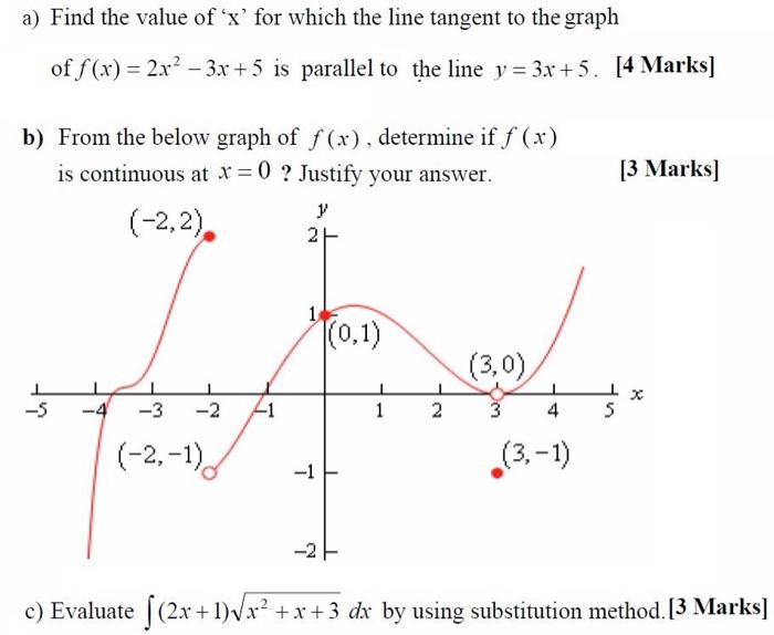 Solved a) Find the value of 'x' for which the line tangent | Chegg.com