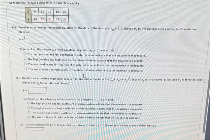 Solved Consider the following data for two variables, x and | Chegg.com