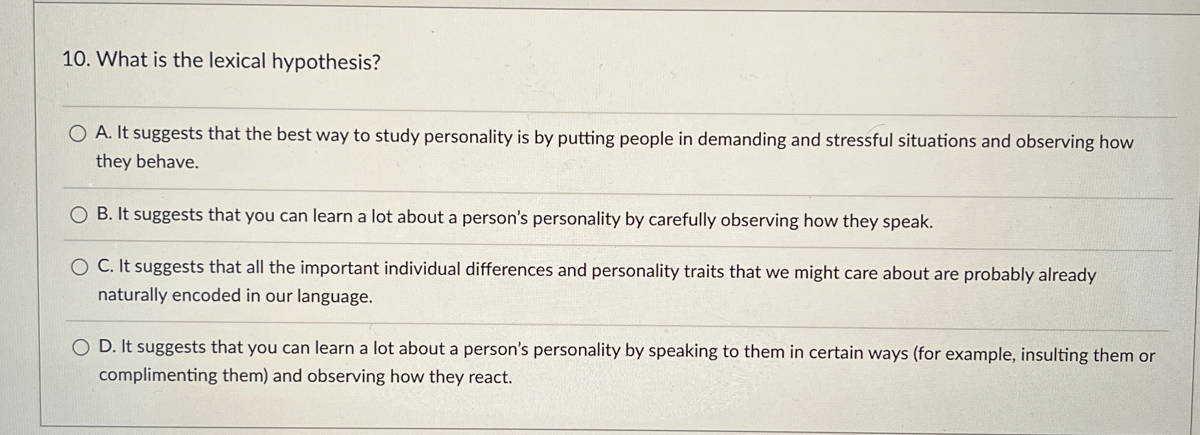 Solved What is the lexical hypothesis?A. ﻿It suggests that | Chegg.com