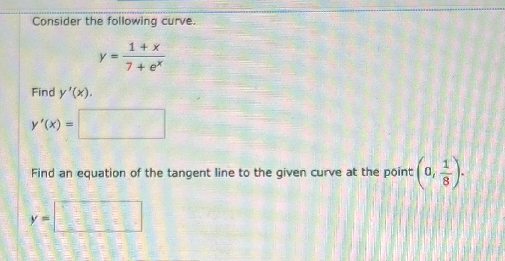 Solved Consider the following curve.y=1+x7+exFind | Chegg.com