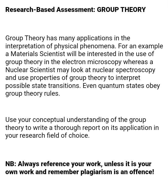 Solved Please write about application of group Theory in | Chegg.com