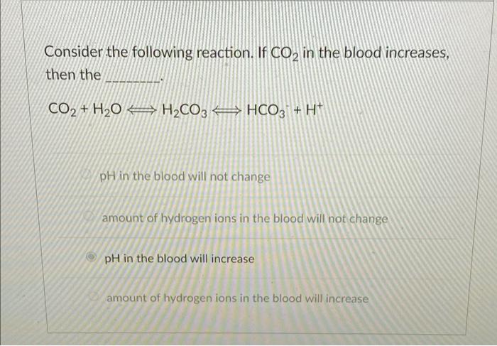 Solved Consider the following reaction. If CO2 in the blood | Chegg.com