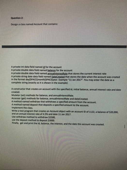 Solved Question 2: Design a class named Account that | Chegg.com