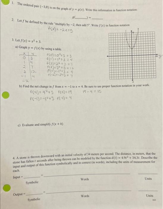 Solved 1. The ordered pair (−3,8) is on the graph of y=g(x). | Chegg.com