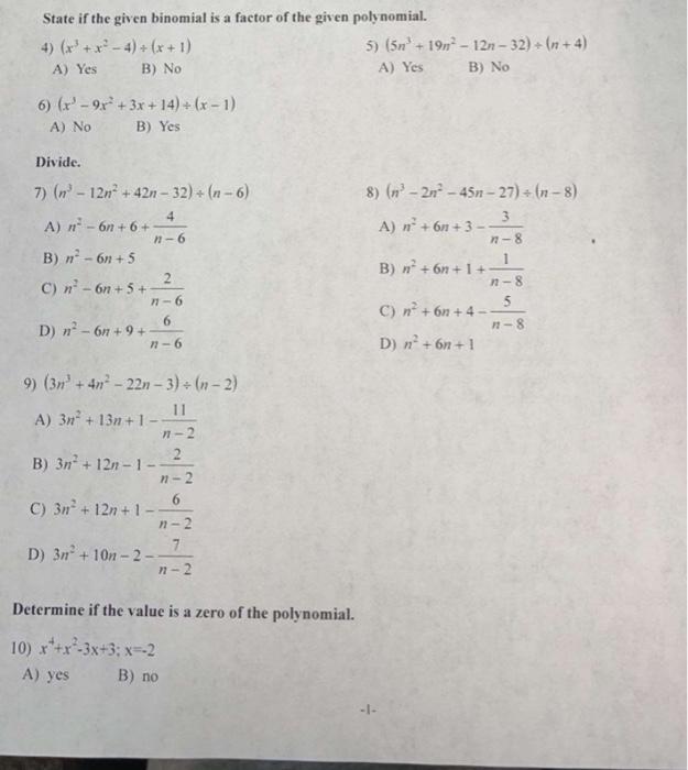Solved State if the given binomial is a factor of the given | Chegg.com