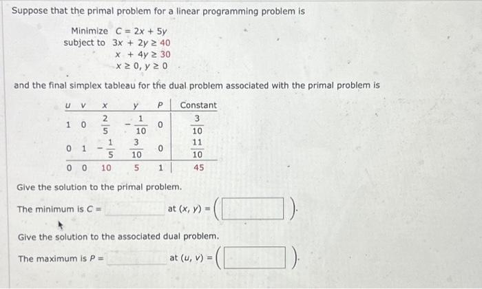 Suppose that the primal problem for a linear | Chegg.com